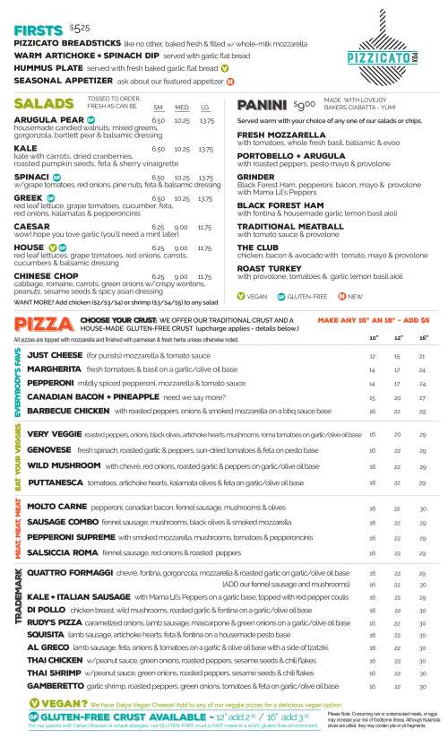 Pizzicato Pizza menu in Portland, Oregon, USA