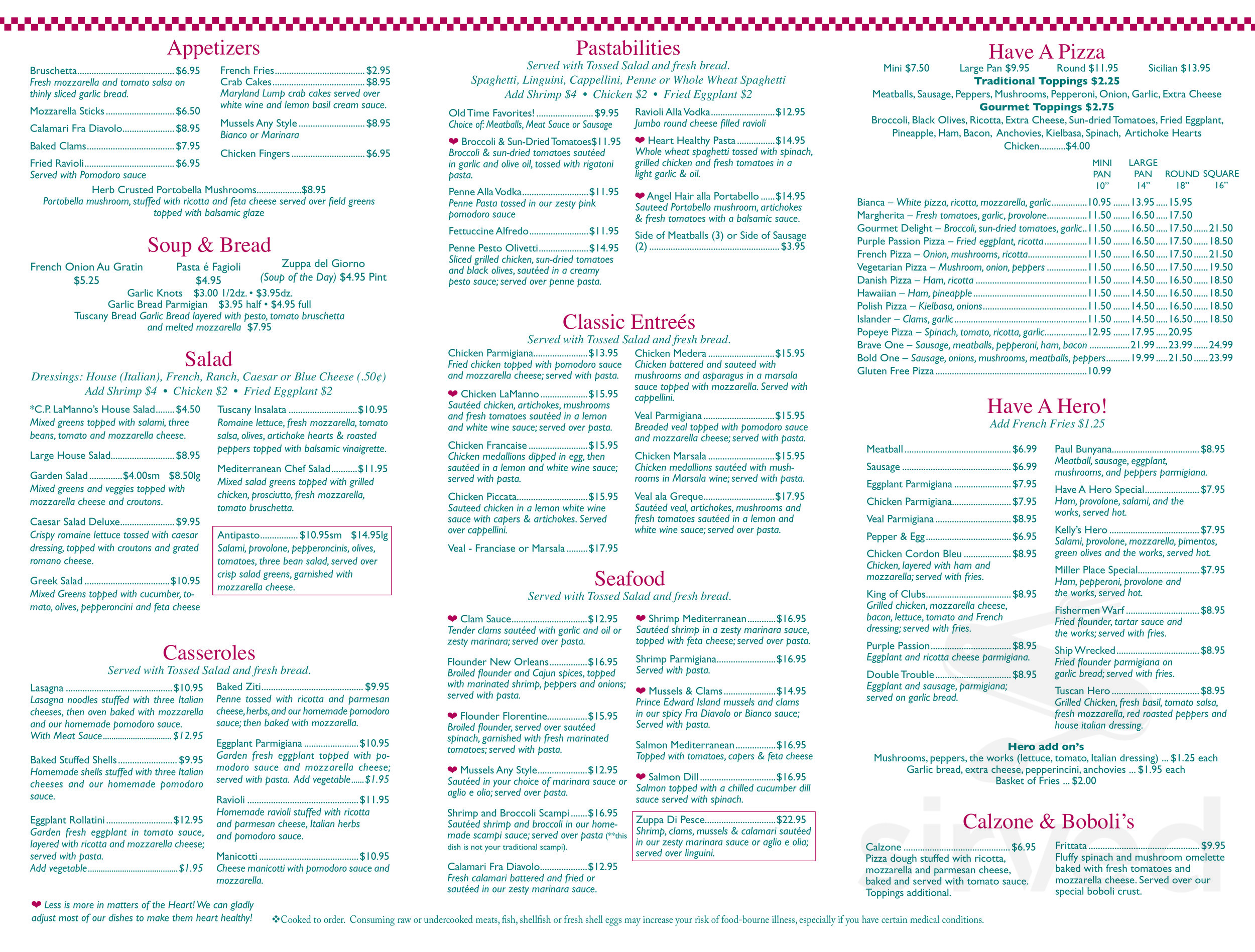 Menu - Miller Place NY's C.P. La Mannos Have A Pizza | Sirved