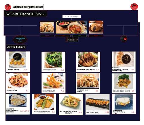 JA Ramen menu in Tucson, Arizona, USA
