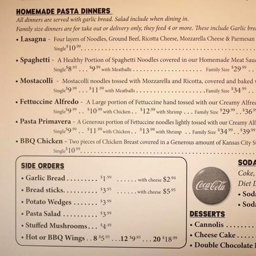 The Original Strombolis menu in Kingman, Arizona, USA