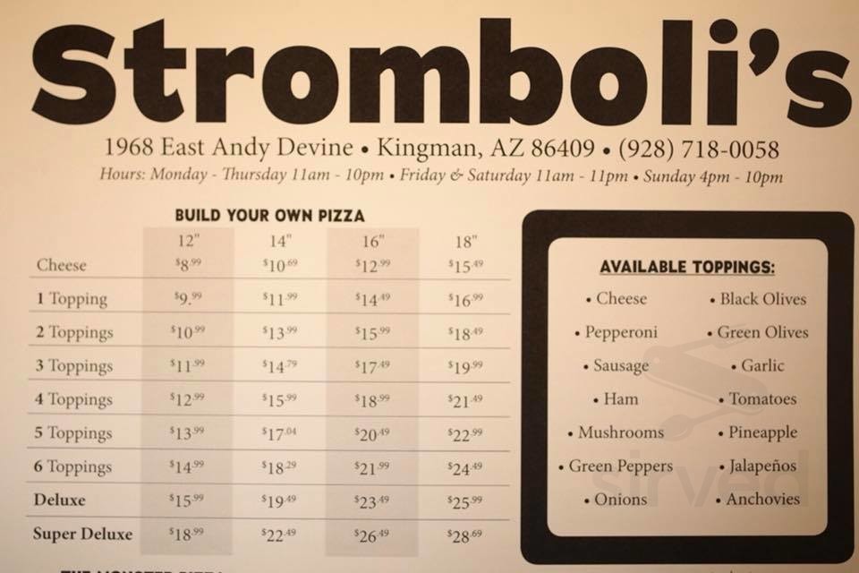 The Original Strombolis menus in Kingman, Arizona, United States