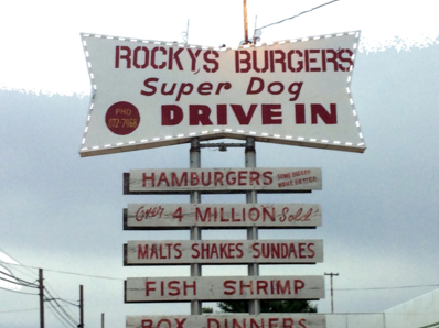 Rocky's Burgers menu in Lamesa, Texas, USA
