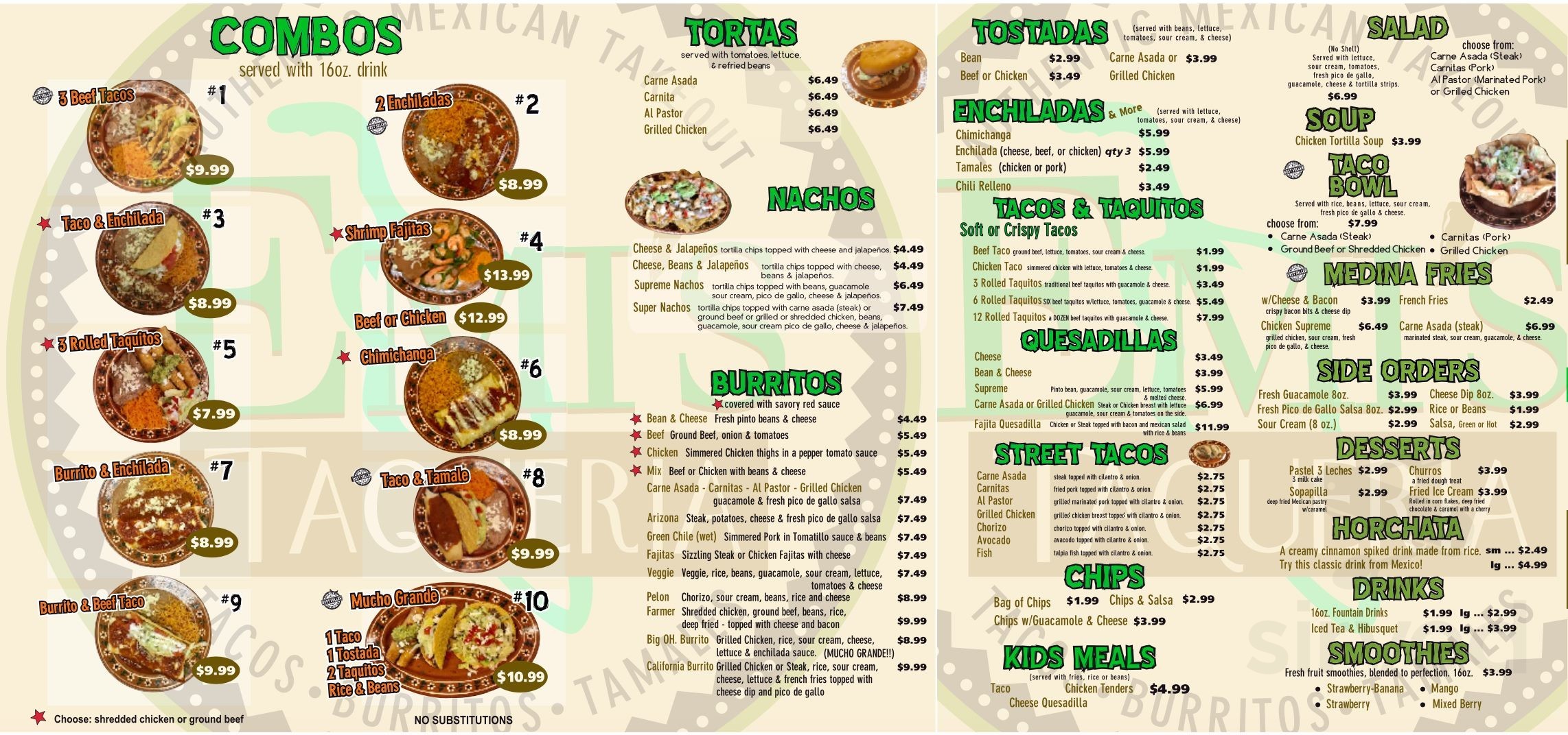 Menu - Medina OH's Emi's Taqueria | Sirved