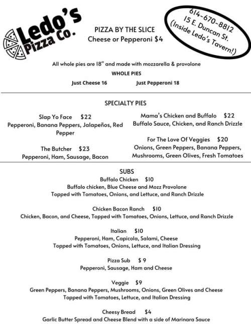 Ledos Pizza Co. menu in Columbus, Ohio, USA