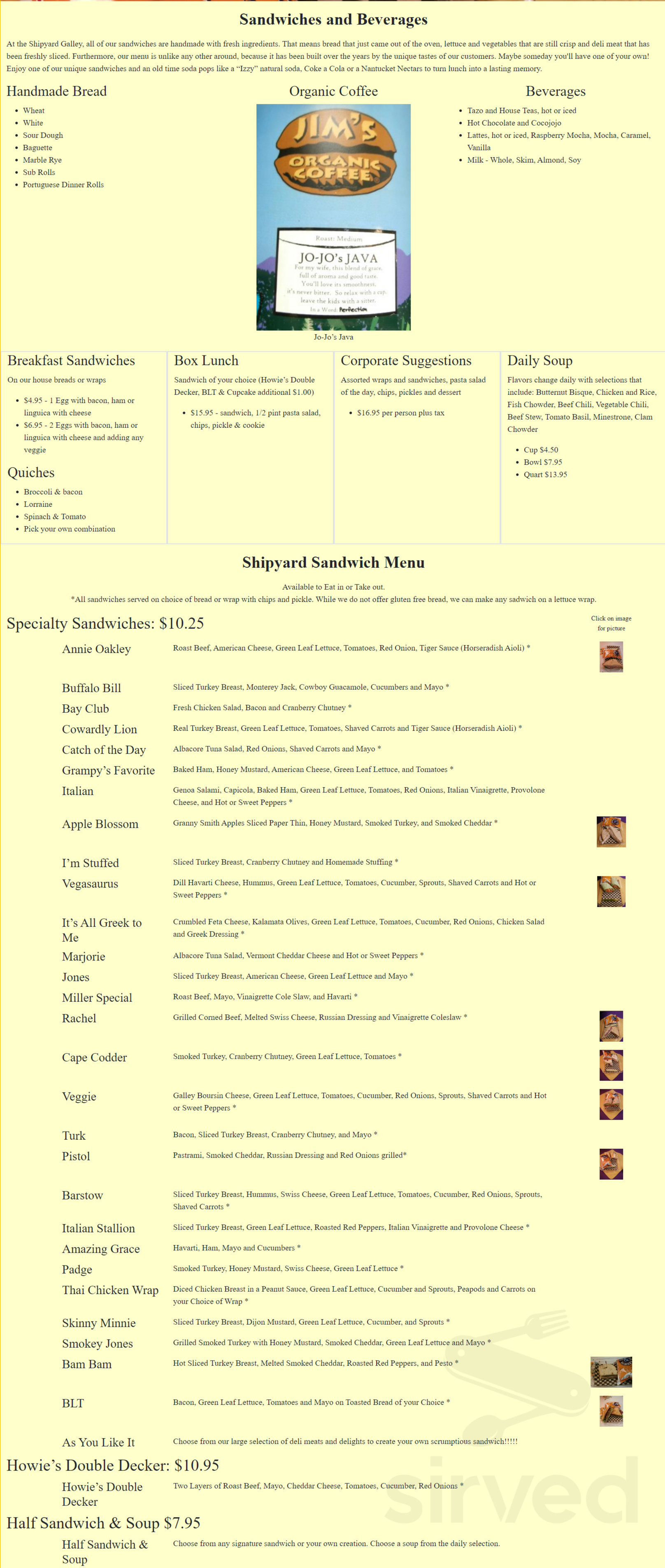 Menu for Shipyard Galley in Mattapoisett, MA | Sirved