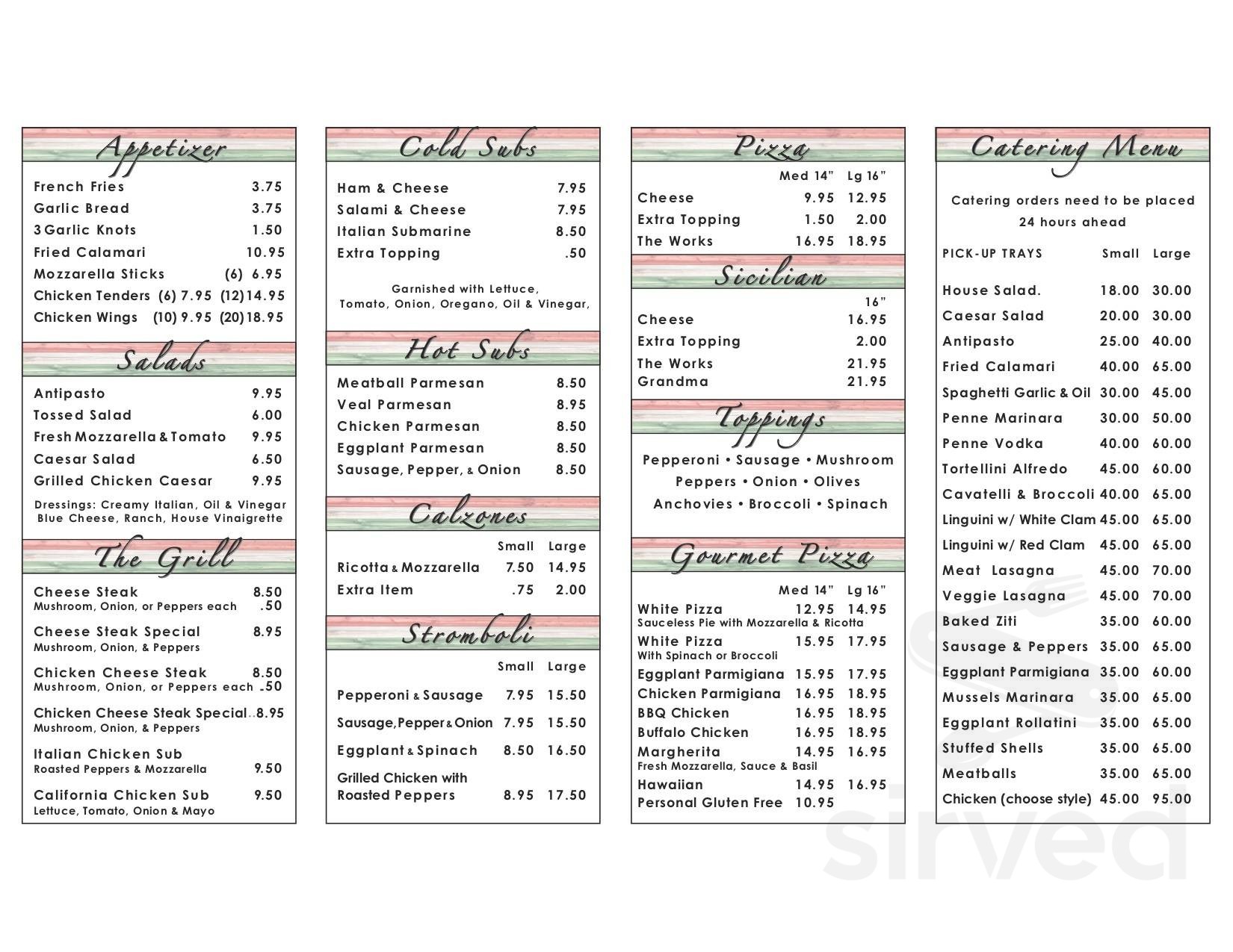 Menu - High Bridge NJ's Carini's Pizza & Pasta | Sirved