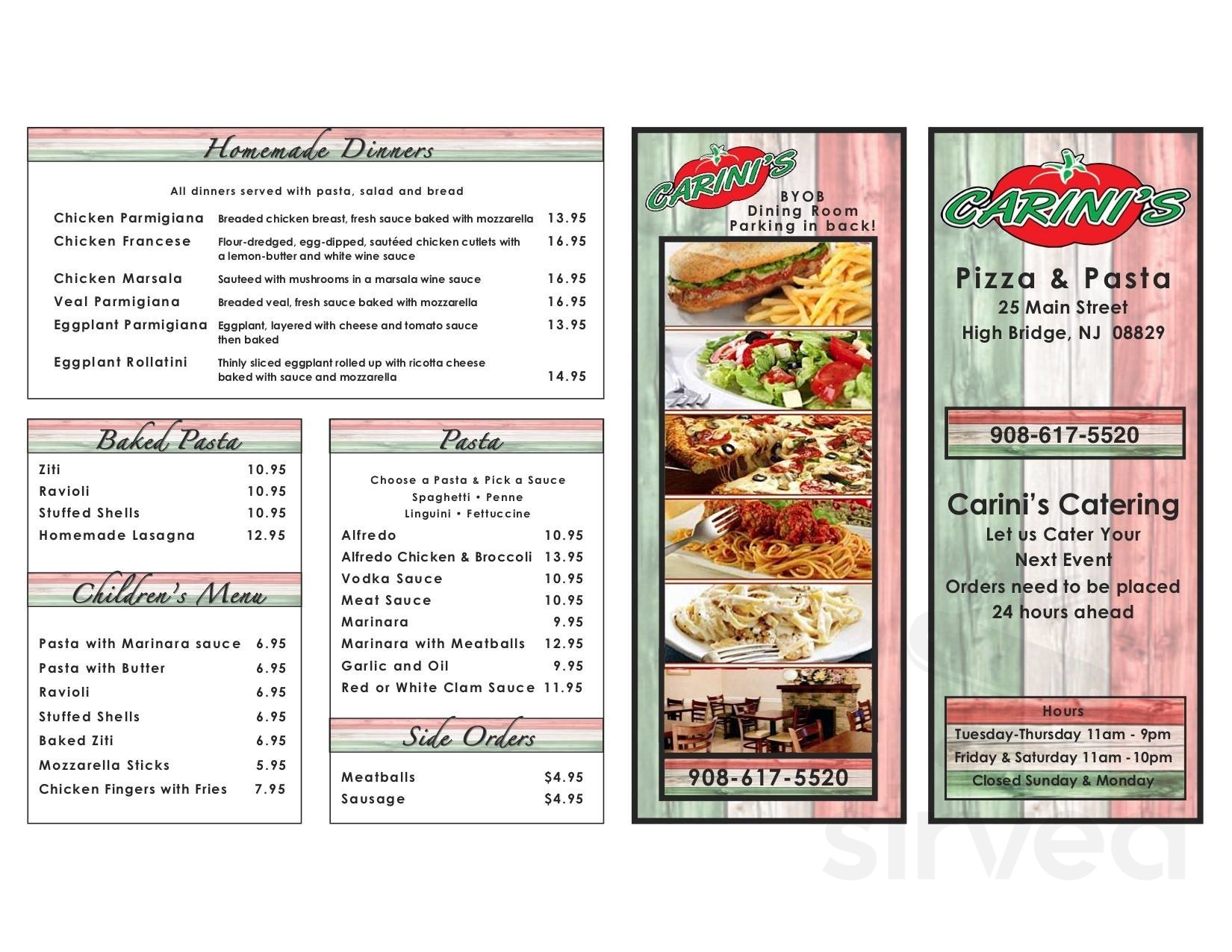Menu - High Bridge NJ's Carini's Pizza & Pasta | Sirved