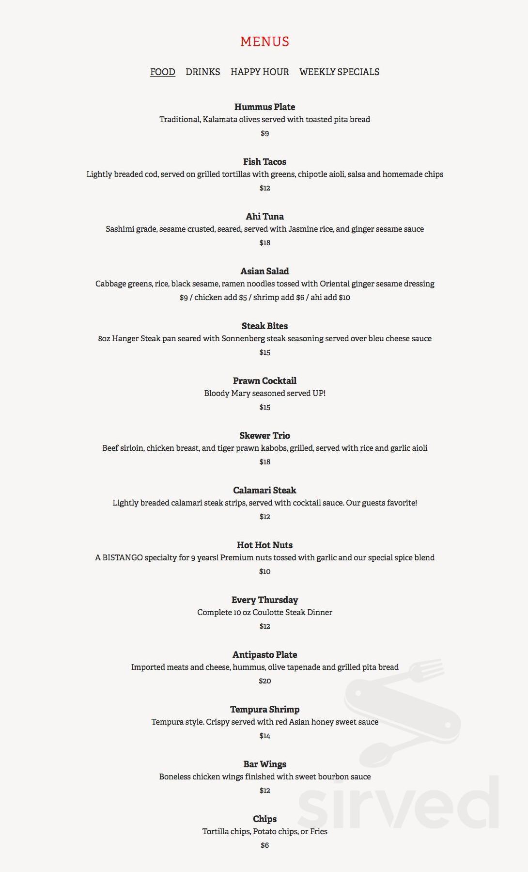 Bistango Martini Lounge menus in Spokane, Washington, United States