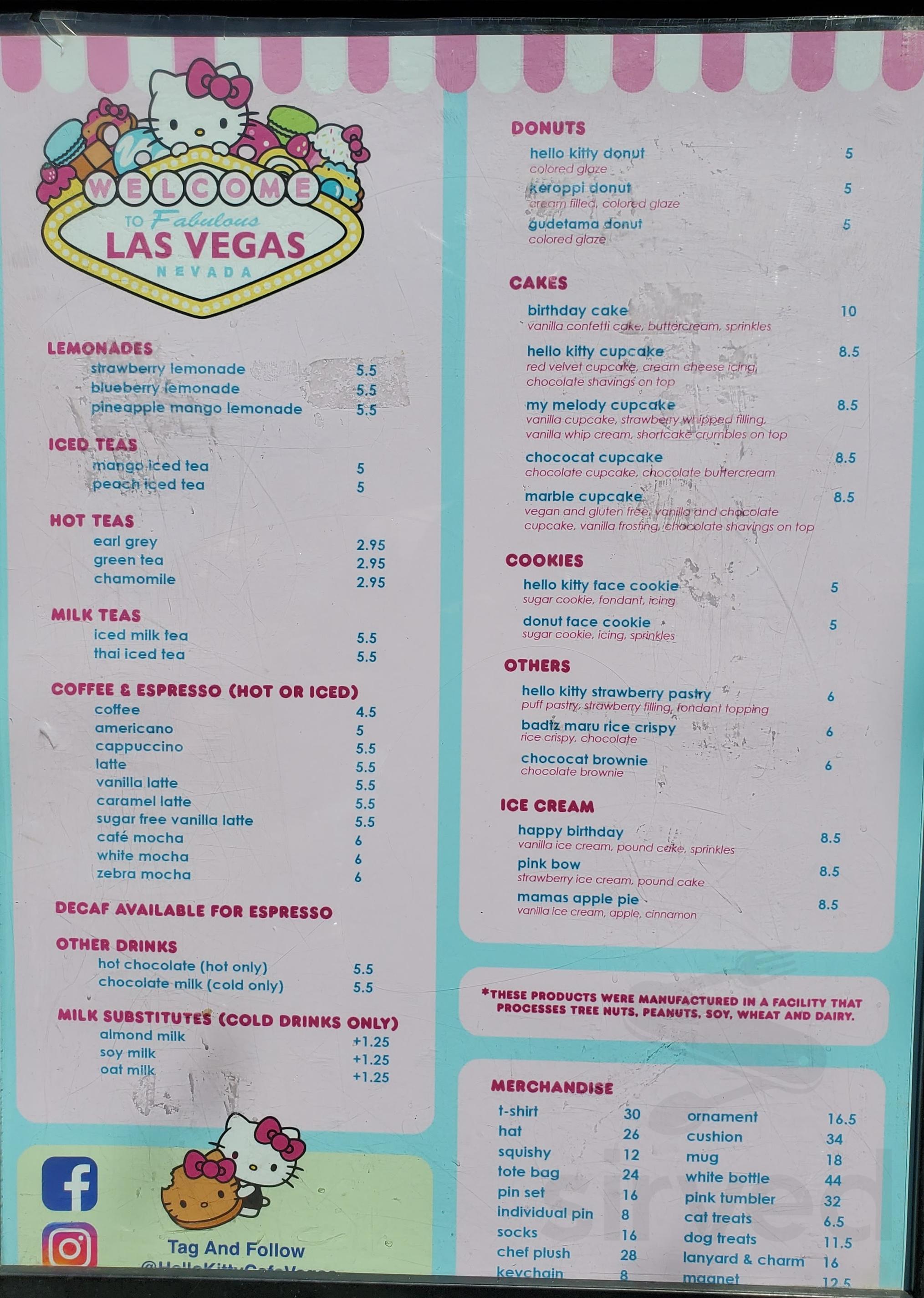 Hello Kitty Cafe Las Vegas menu in Las Vegas, Nevada, USA