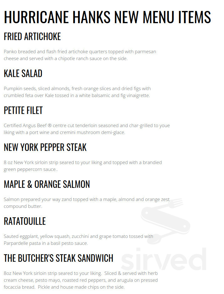 Hurricane Hanks menu in Holmes Beach, Florida, USA