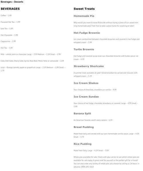 Riverside Family Restaurant menu in Freeland, Michigan, USA