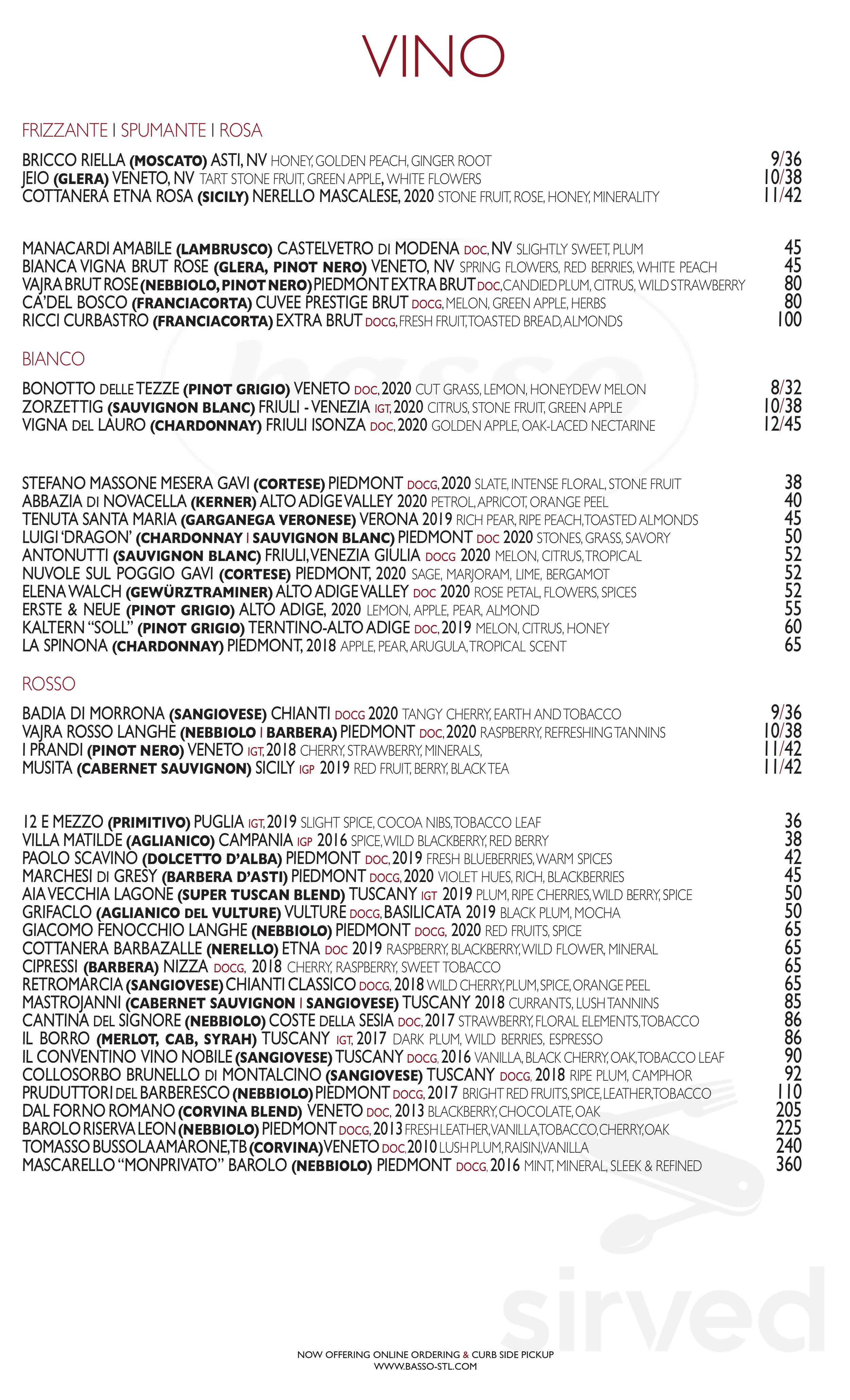 Basso menu in St. Louis, Missouri, USA