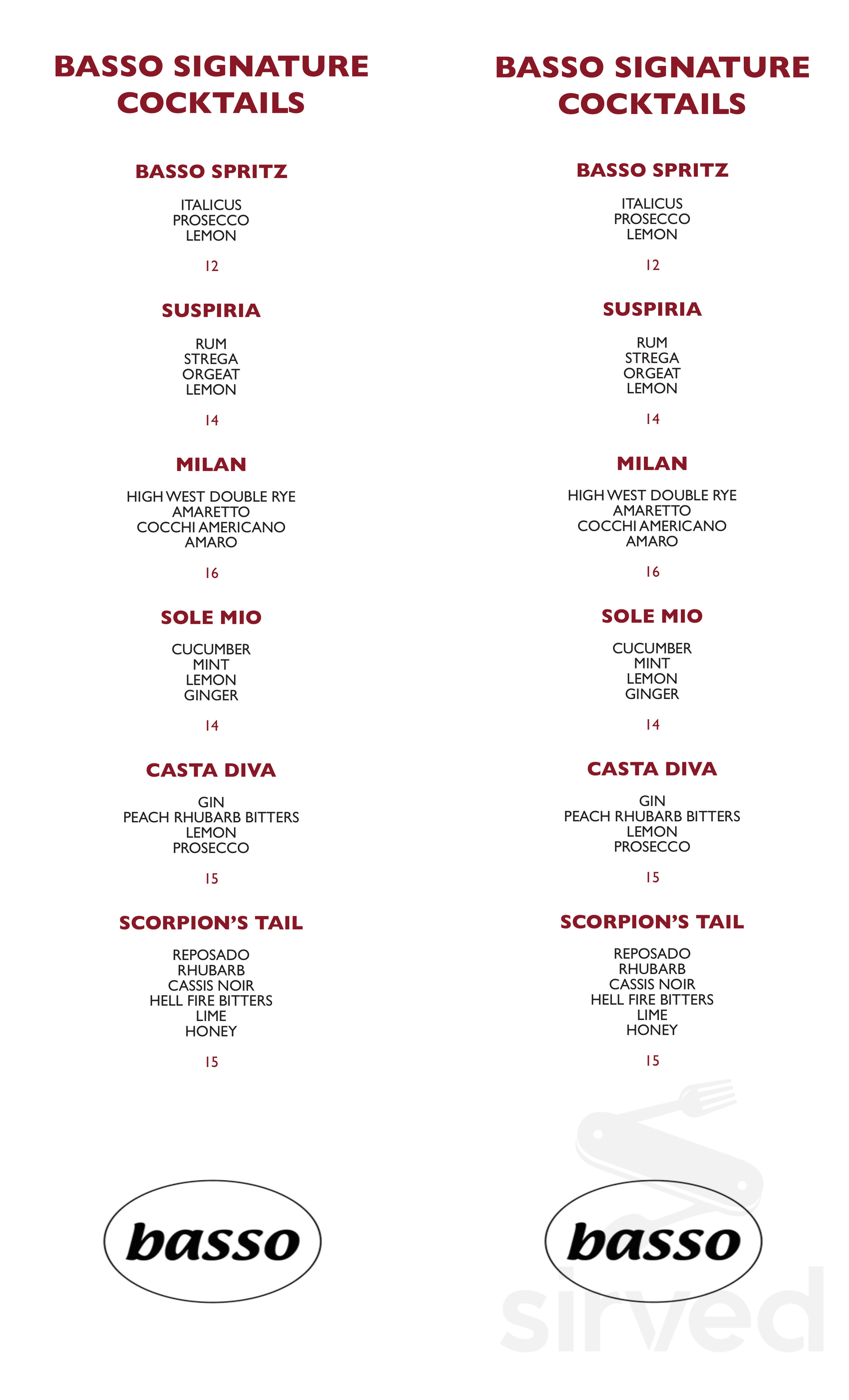 Basso menu in St. Louis, Missouri, USA