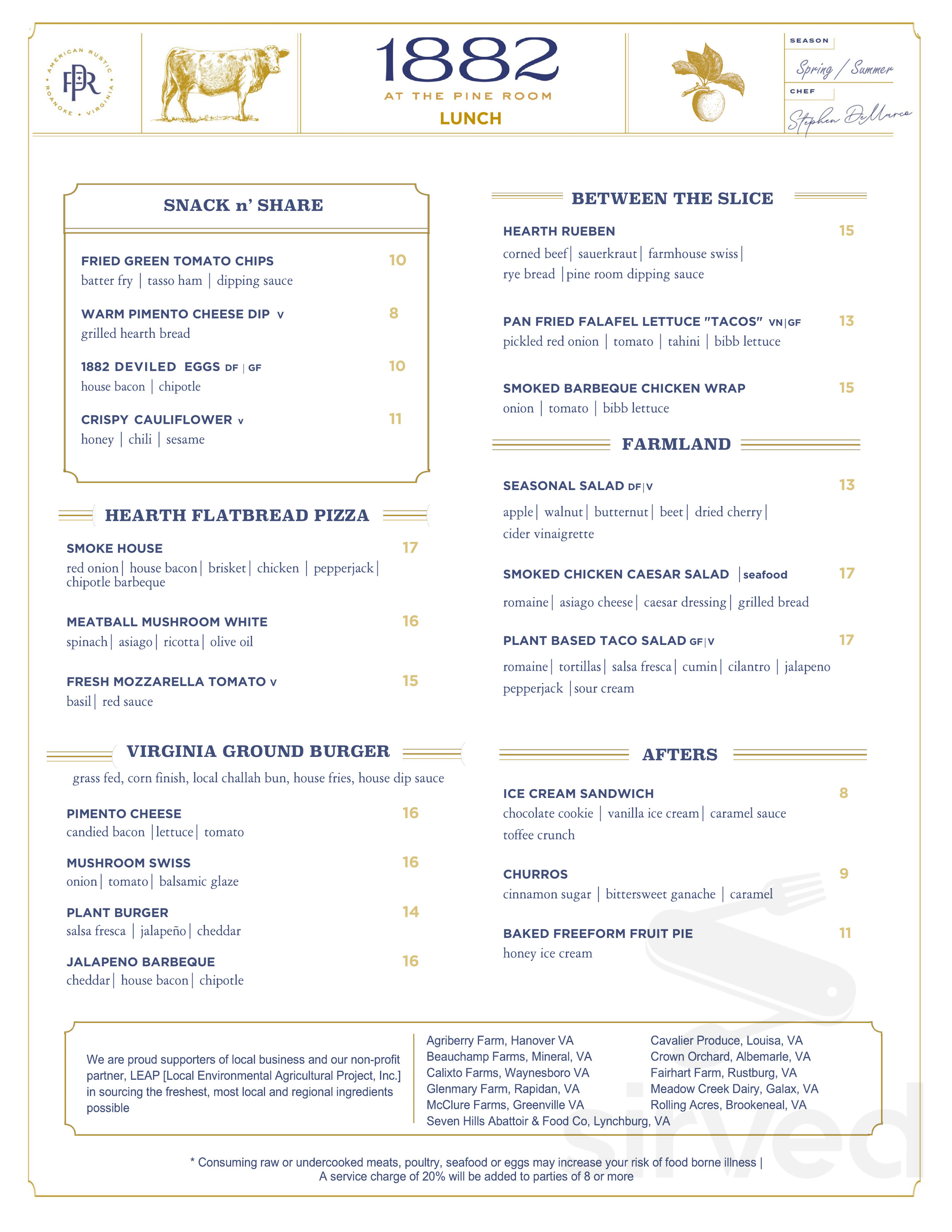 1882 at The Pine Room menu in Roanoke, Virginia, USA