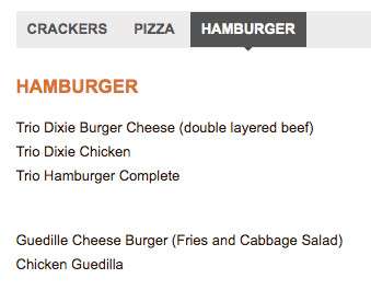 Dixie Lee family restaurant menu in Campbellton, New Brunswick, Canada