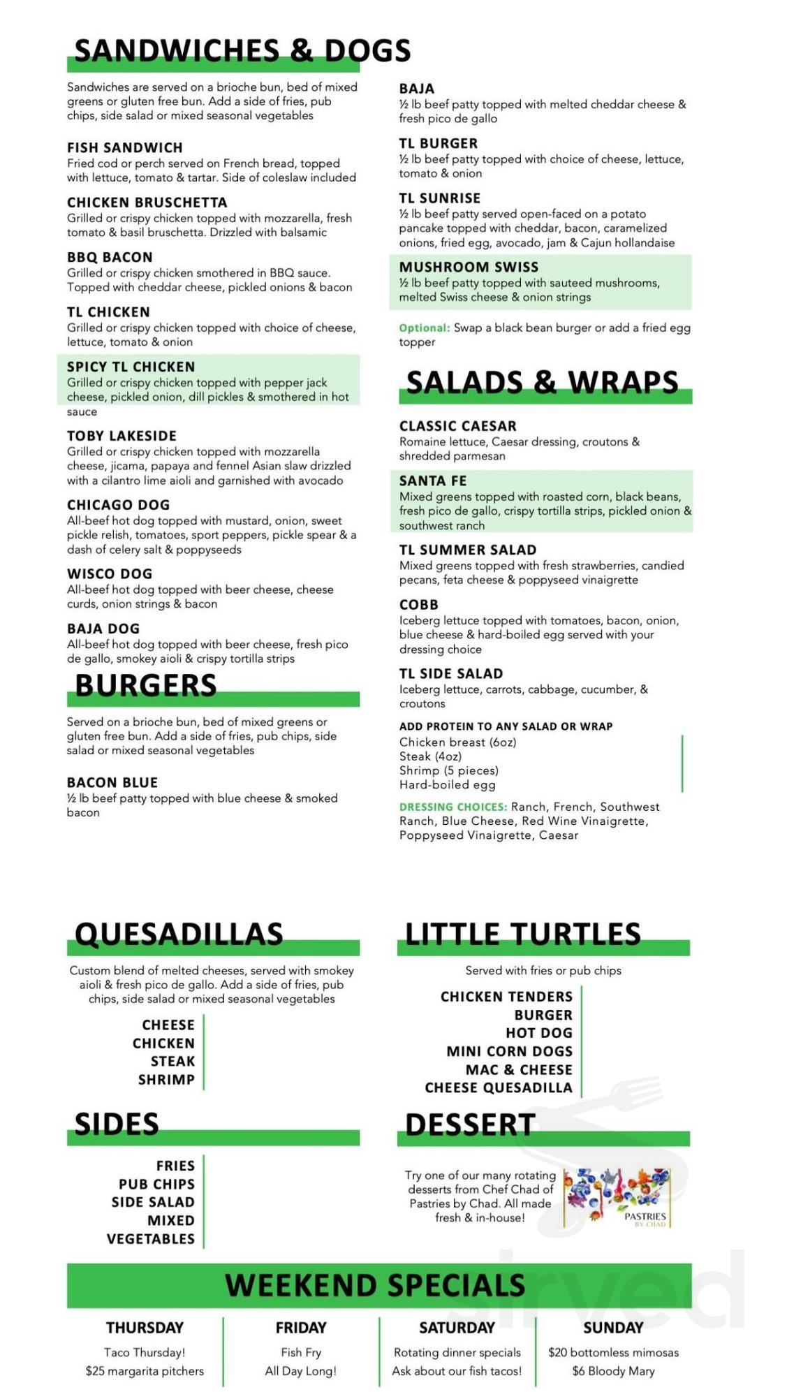 Turtle Lake Tap & Grill menu in Delavan, Wisconsin, USA