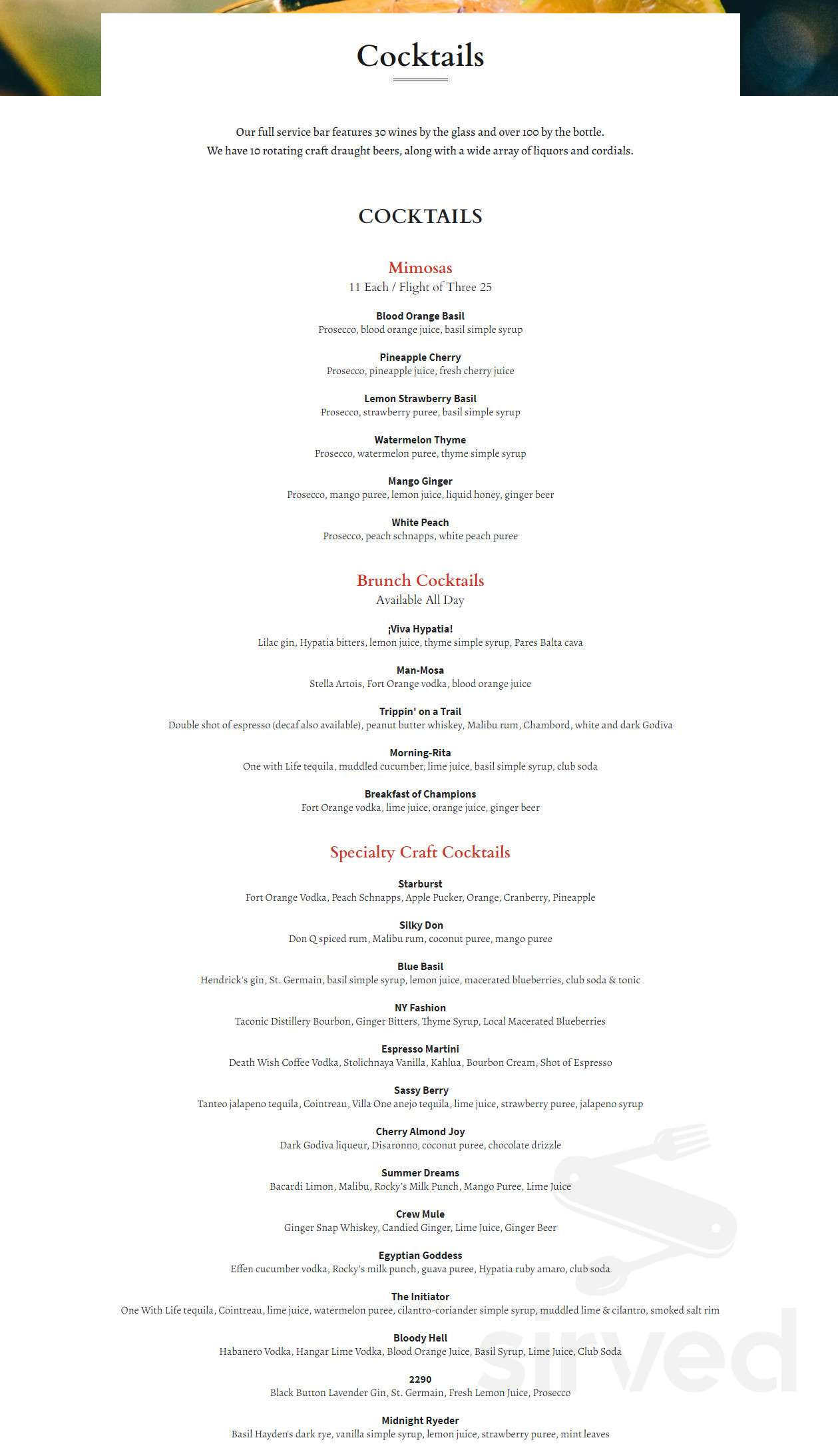 Menu - Poughkeepsie NY's Crew Restaurant & Bar | Sirved