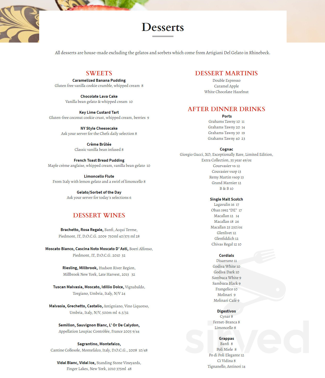 Menu - Poughkeepsie NY's Crew Restaurant & Bar | Sirved