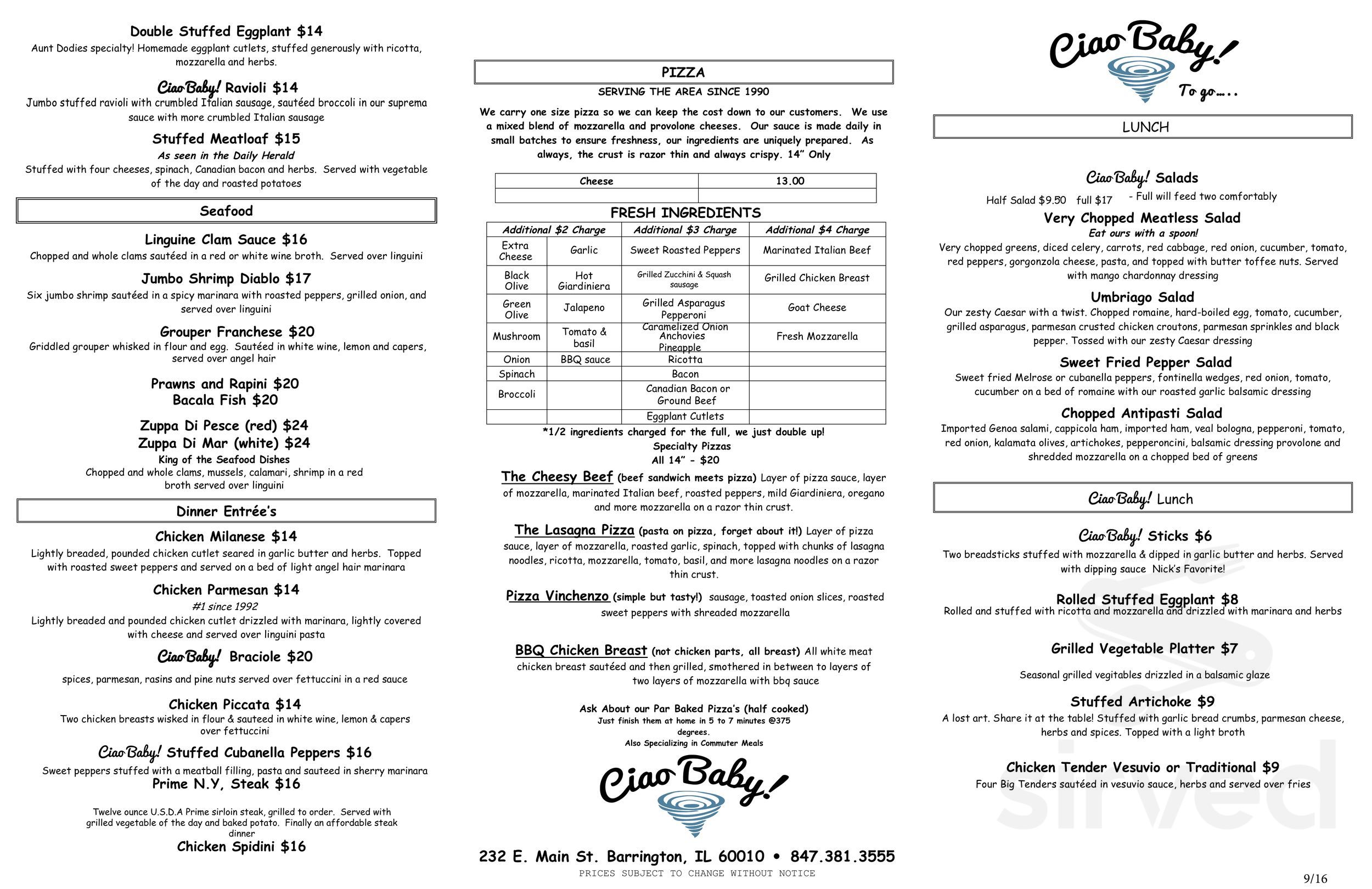 Ciao Baby! menus in Barrington, Illinois, United States