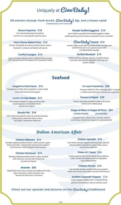 Ciao Baby! menu in Barrington, Illinois, USA
