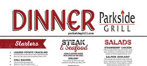Menu for Parkside Grill in Knoxville, TN | Sirved