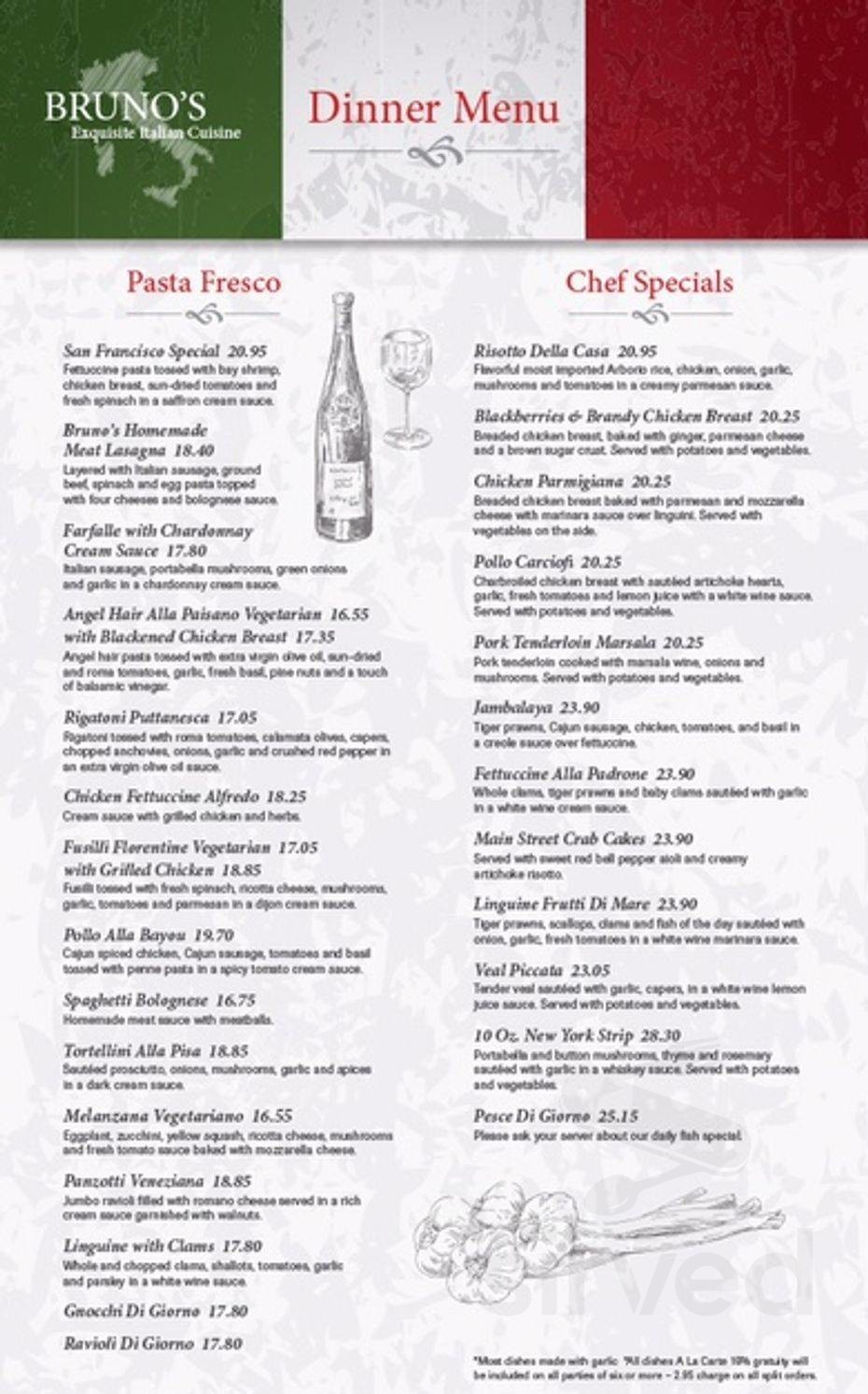 Bruno's Italian Cuisine menu in Livermore, California, USA