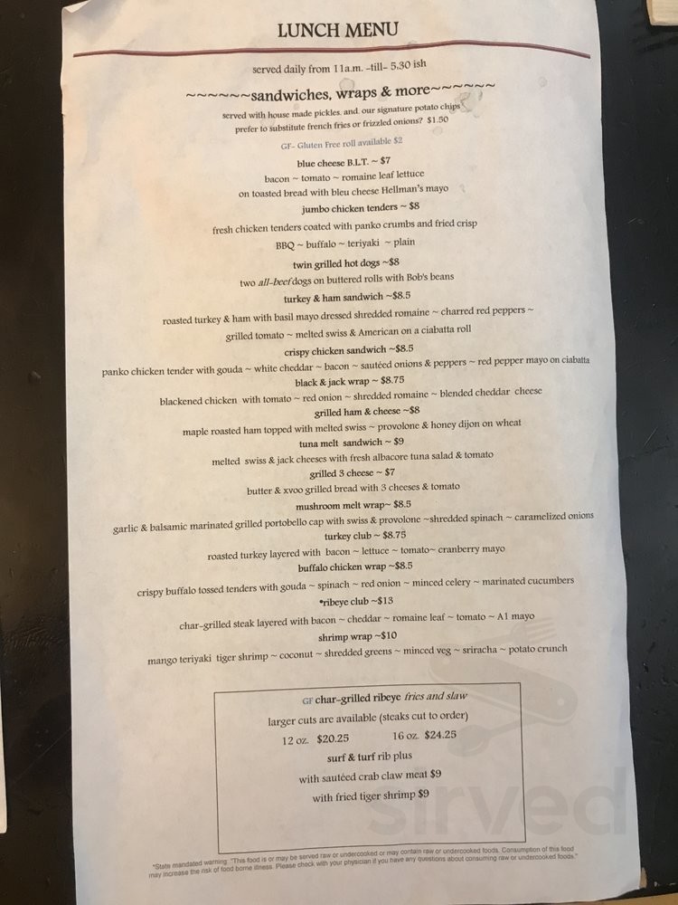 Vittles menu in Pittsfield, Maine, USA