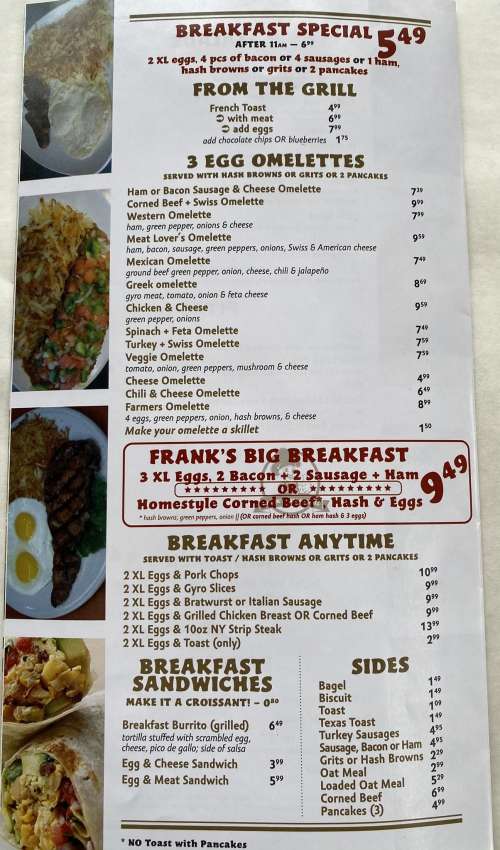 Frank's Deli & Grill menu in Detroit, Michigan, USA