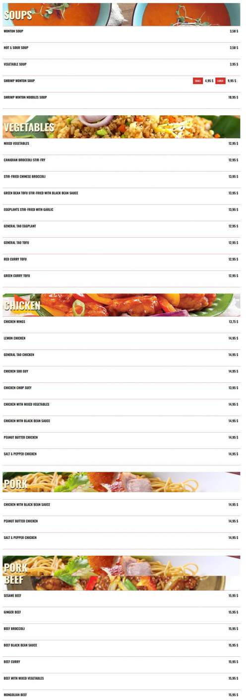 Chopstix Restaurant menu in Montréal, Quebec, Canada