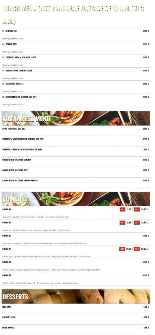Chopstix Restaurant menu in Montréal, Quebec, Canada