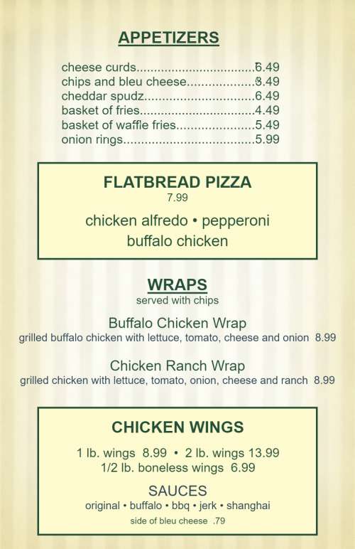 Wigwam Tavern menu in Eau Claire, Wisconsin, USA