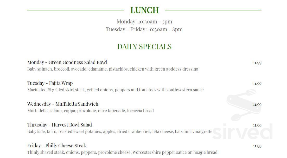 Reid's Fine Foods menu in Charlotte, North Carolina, USA