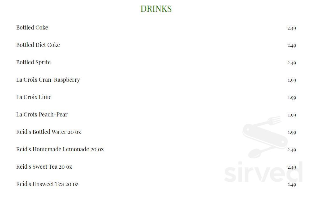 Menu for Reid's Fine Foods in Charlotte, NC | Sirved