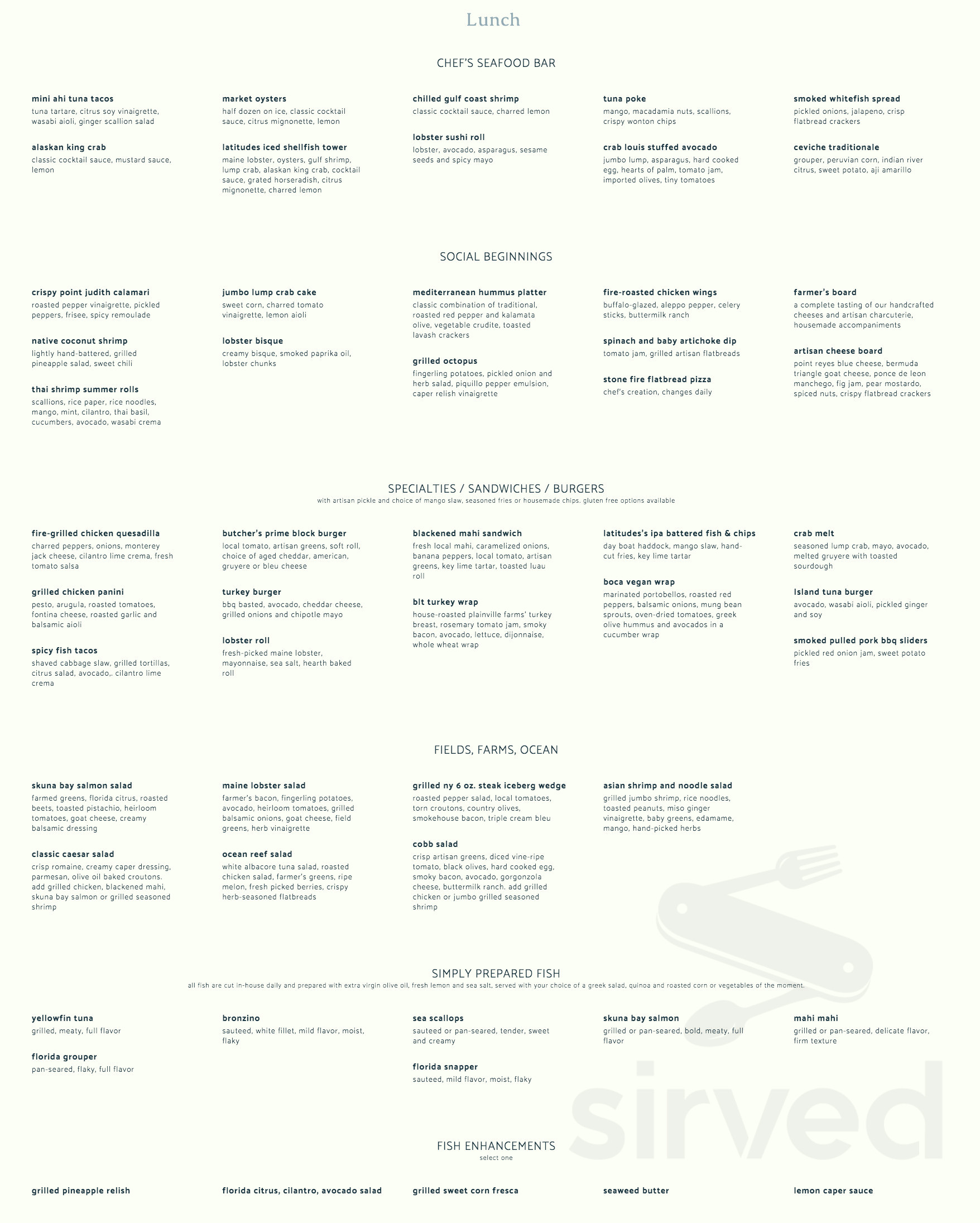 Latitudes Restaurant menu in Highland Beach, Florida, USA