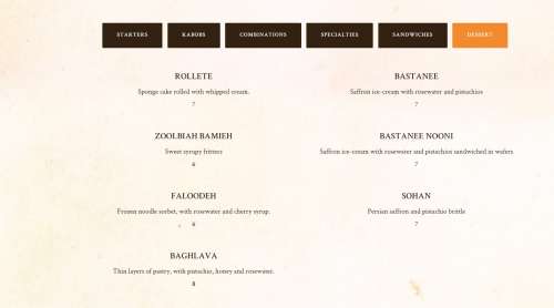 Yekta Kabob Counter menu in Rockville, Maryland, USA