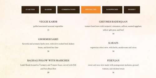 Yekta Kabob Counter menu in Rockville, Maryland, USA