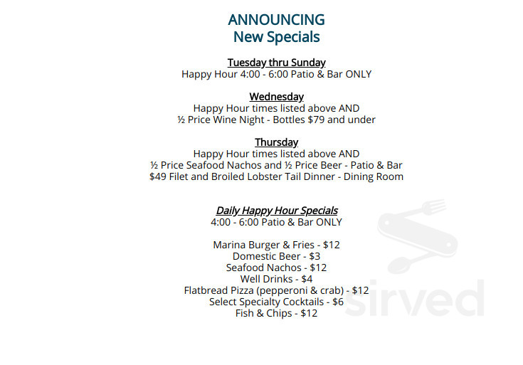 Marina 27 Steak & Seafood menu in Lake Lotawana, Missouri, USA