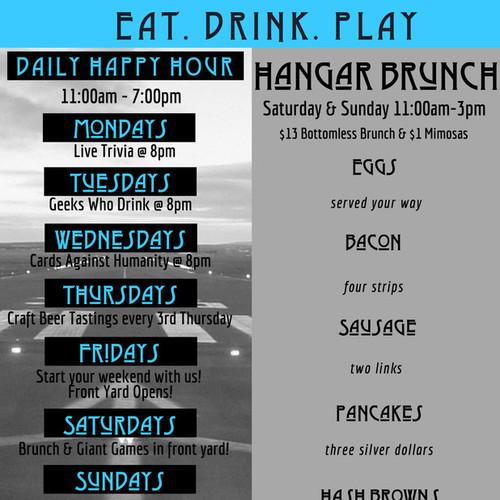 The Hangar menu in San Antonio, Texas, USA