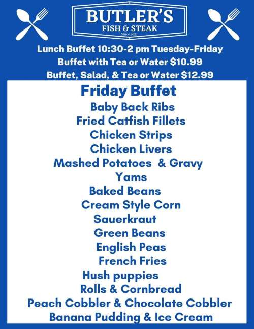 Butler's Fish and Steak menu in New Albany, Mississippi, USA
