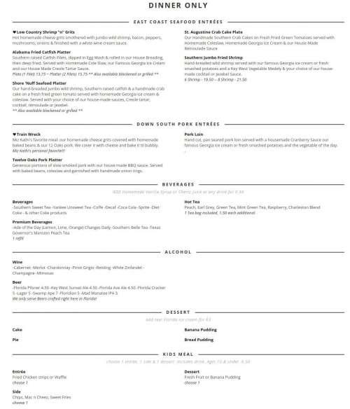 Miz Kathi's Cotillion Southern Cafe menu in Wildwood, Florida, USA