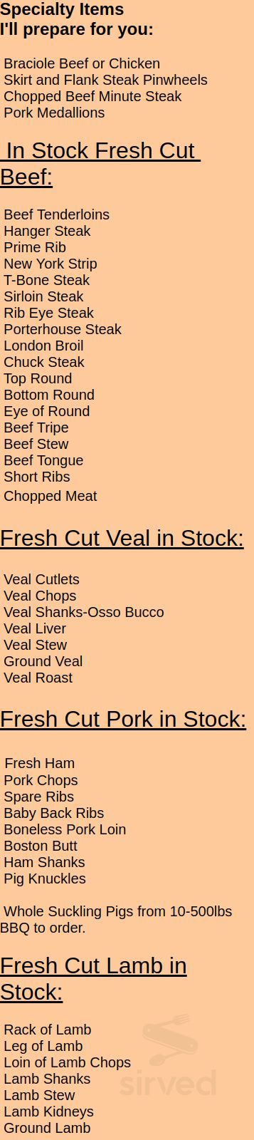 Menu for Roman's Famous Meats & Seafood in Honesdale, PA | Sirved