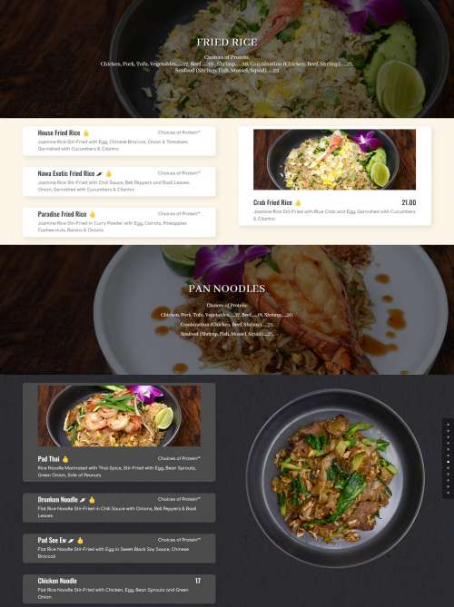 Nawa Thai menu in Manhattan Beach, California, USA