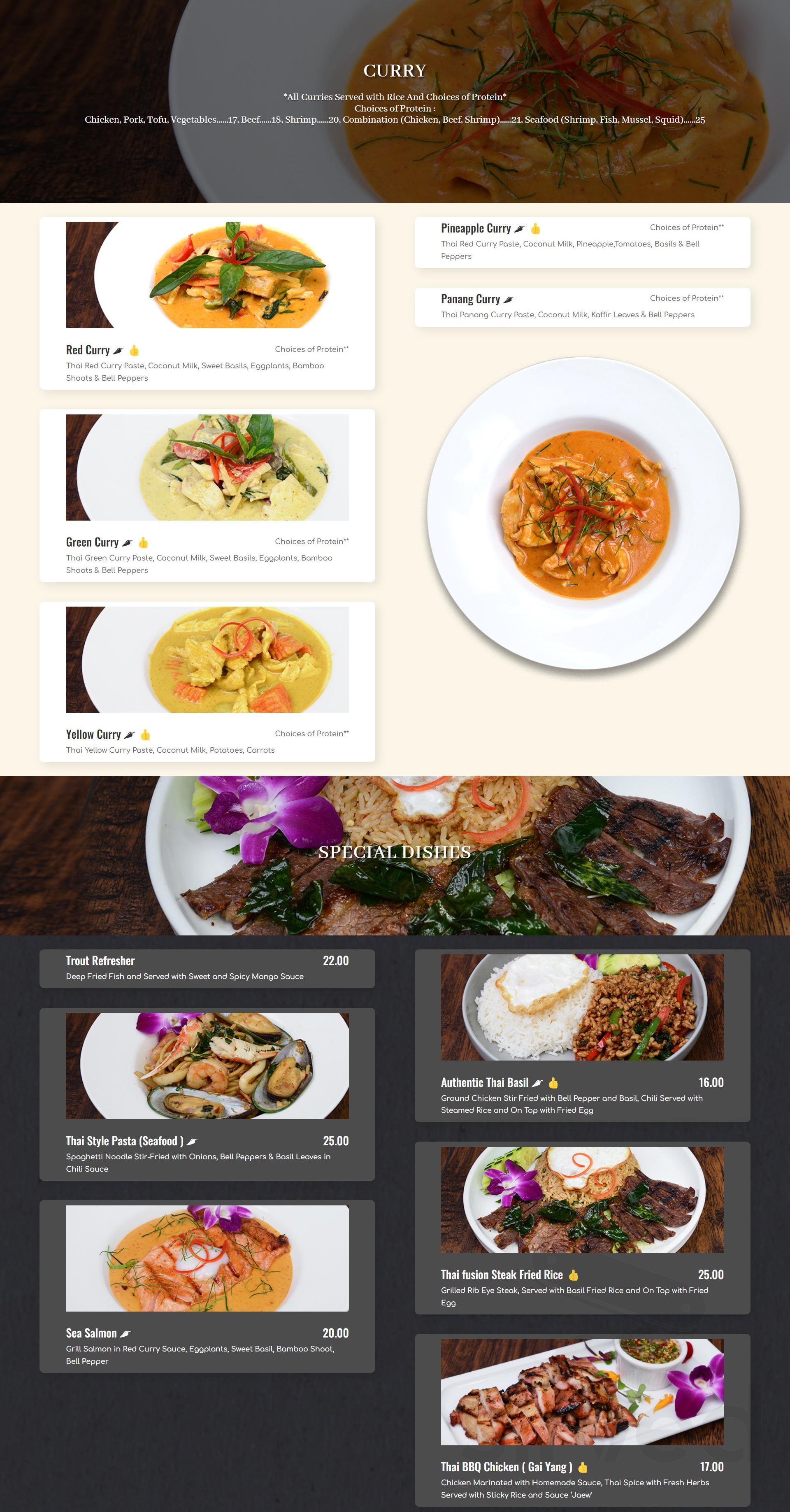 Nawa Thai menu in Manhattan Beach, California, USA
