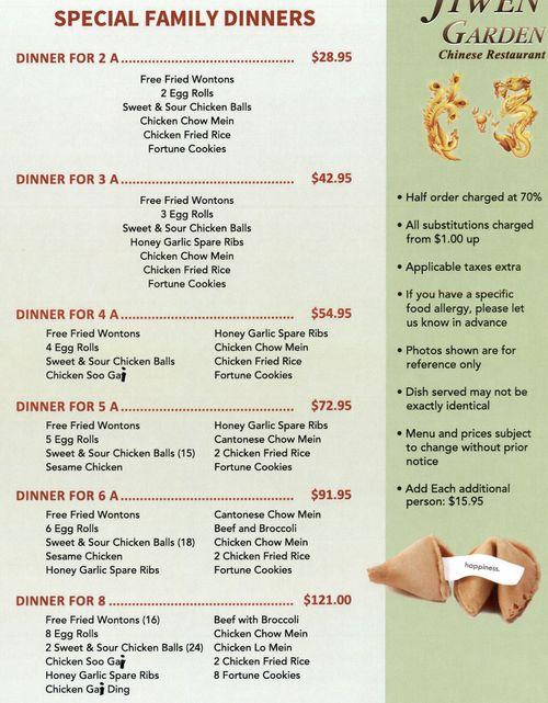 Jiwen Garden menu in Corner Brook, Newfoundland and Labrador, Canada