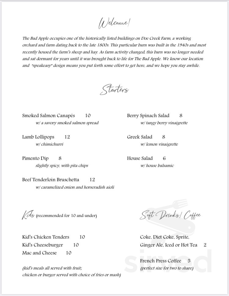 The Bad Apple menus in Pembroke, Virginia, United States