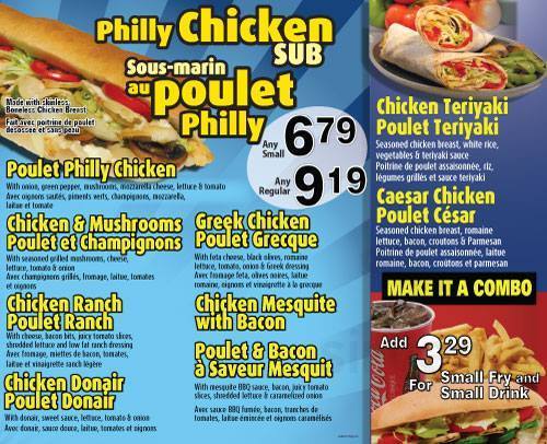 Ed's Sub menu in Moncton, New Brunswick, Canada