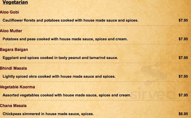 Aahar Indian Cuisine menu in Farmington Hills, Michigan, USA