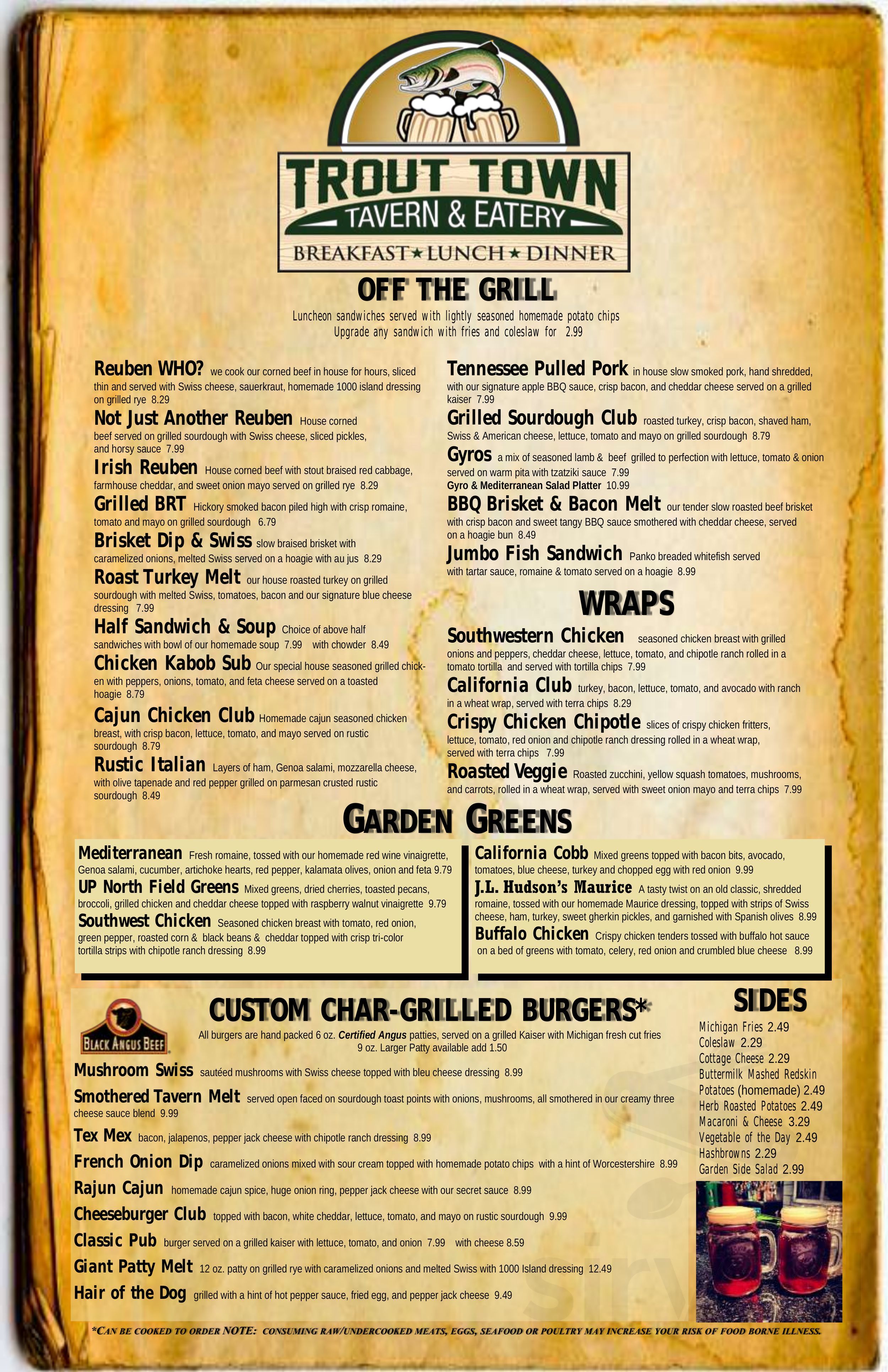 Trout Town Tavern & Eatery menu in Kalkaska, Michigan, USA