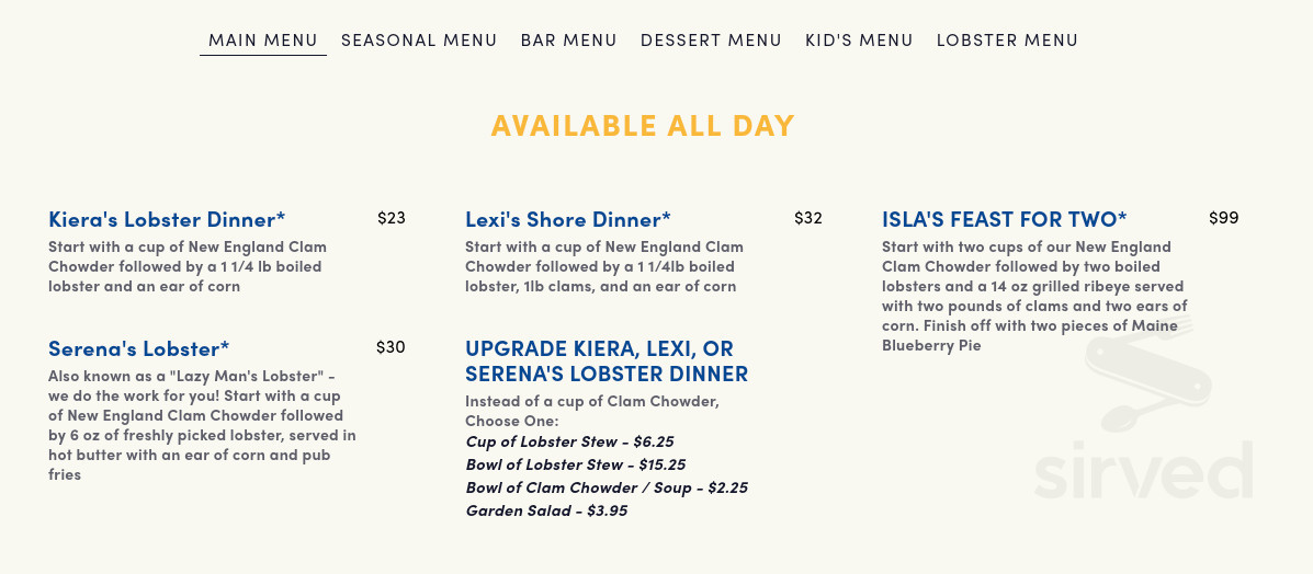 Side Street Cafe menu in Bar Harbor, Maine, USA