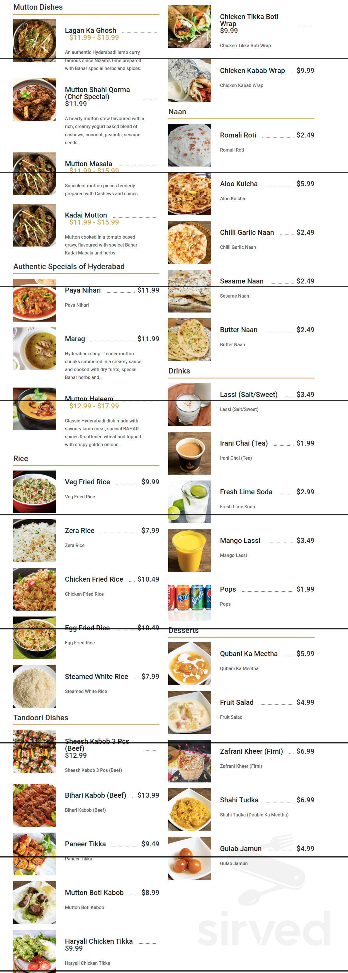 Menu - Scarborough ON's Bahar Biryani | Sirved